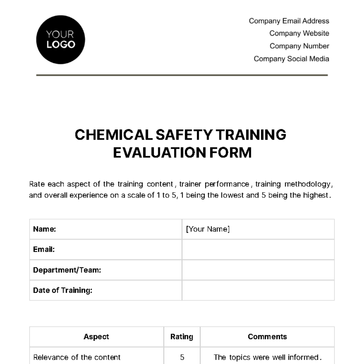 Chemical Safety Training Evaluation Form Template - Edit Online ...