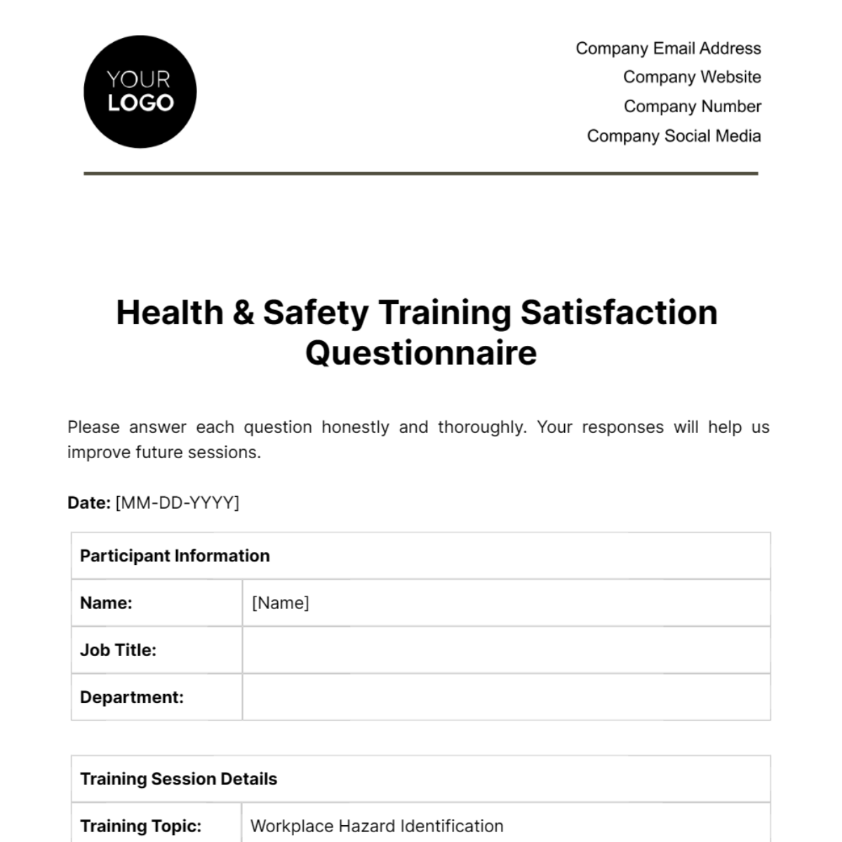 Health & Safety Committee Questionnaire Template - Edit Online ...