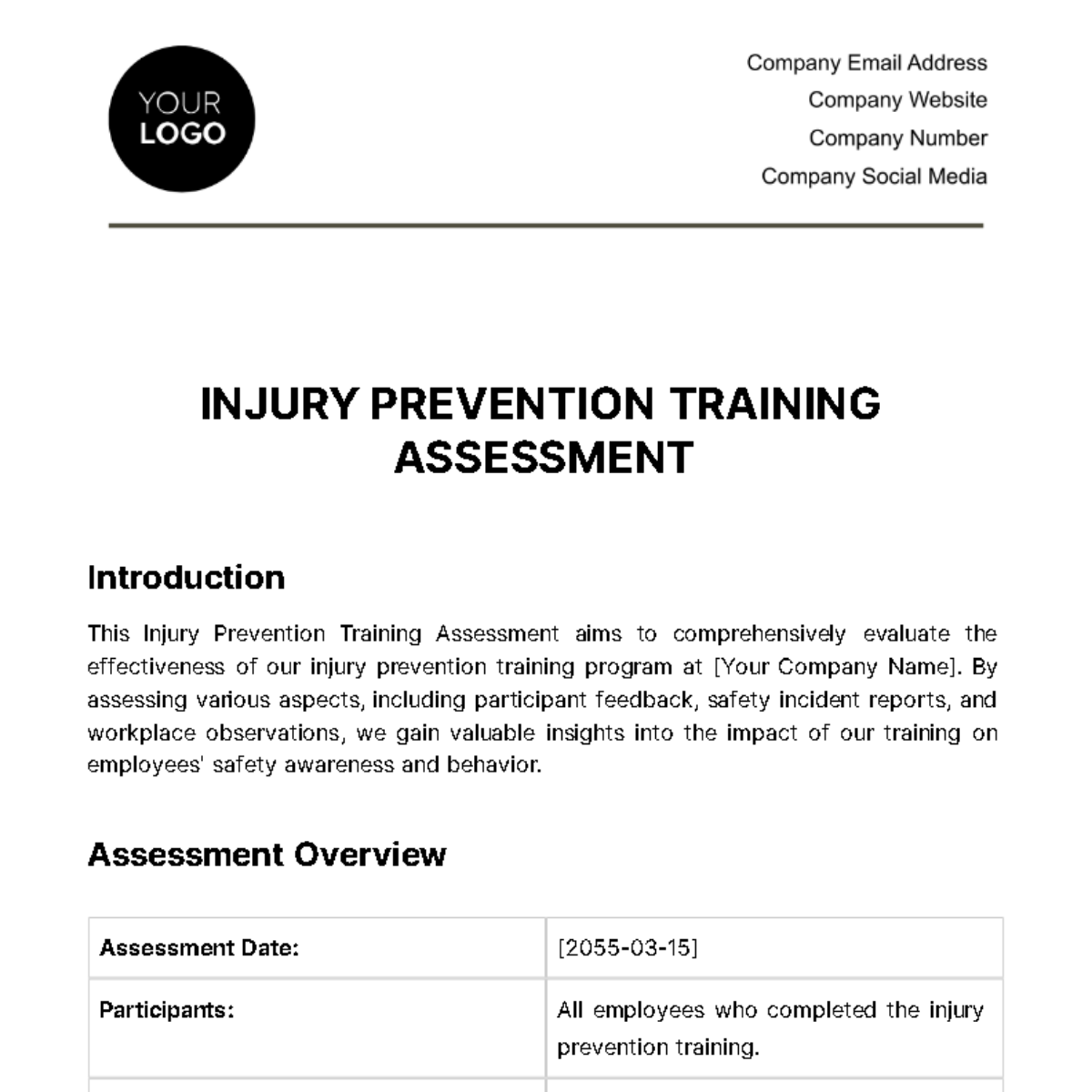 Injury Prevention Training Assessment Template - Edit Online & Download ...