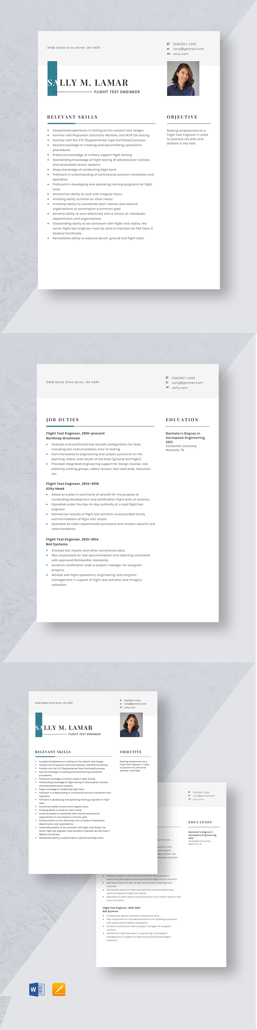 Free Flight Test Engineer Resume Template - Word, Apple Pages ...