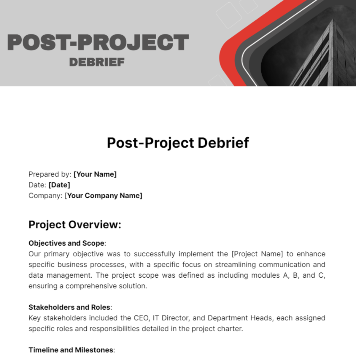 Free Post Project Debrief Template To Edit Online