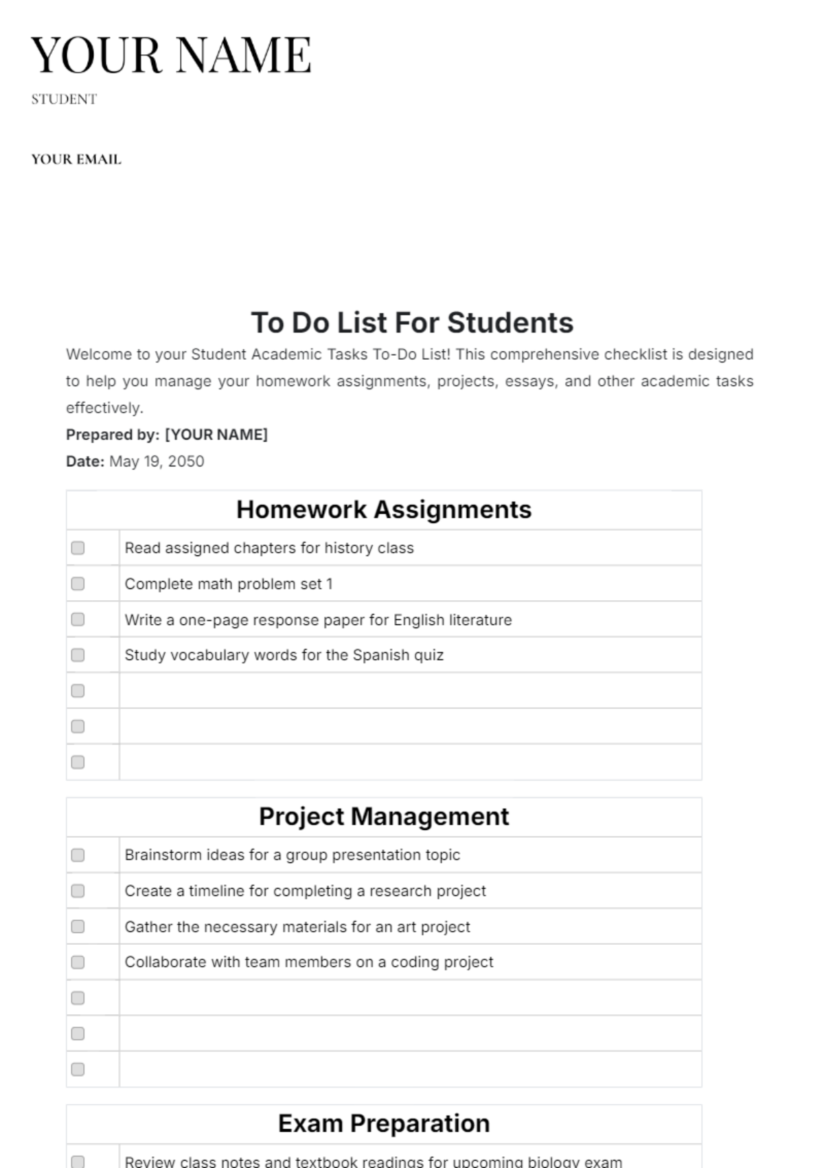 To Do List Template For Students - Edit Online & Download Example ...