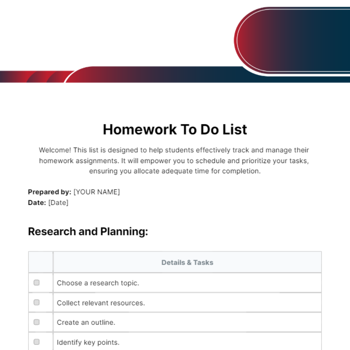 Basic To Do List Template - Edit Online & Download Example | Template.net
