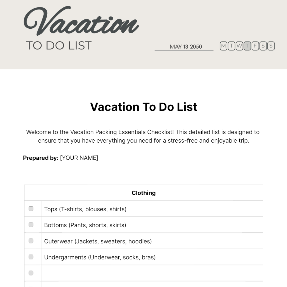 Free Vacation To Do List Template Edit Online Download Template