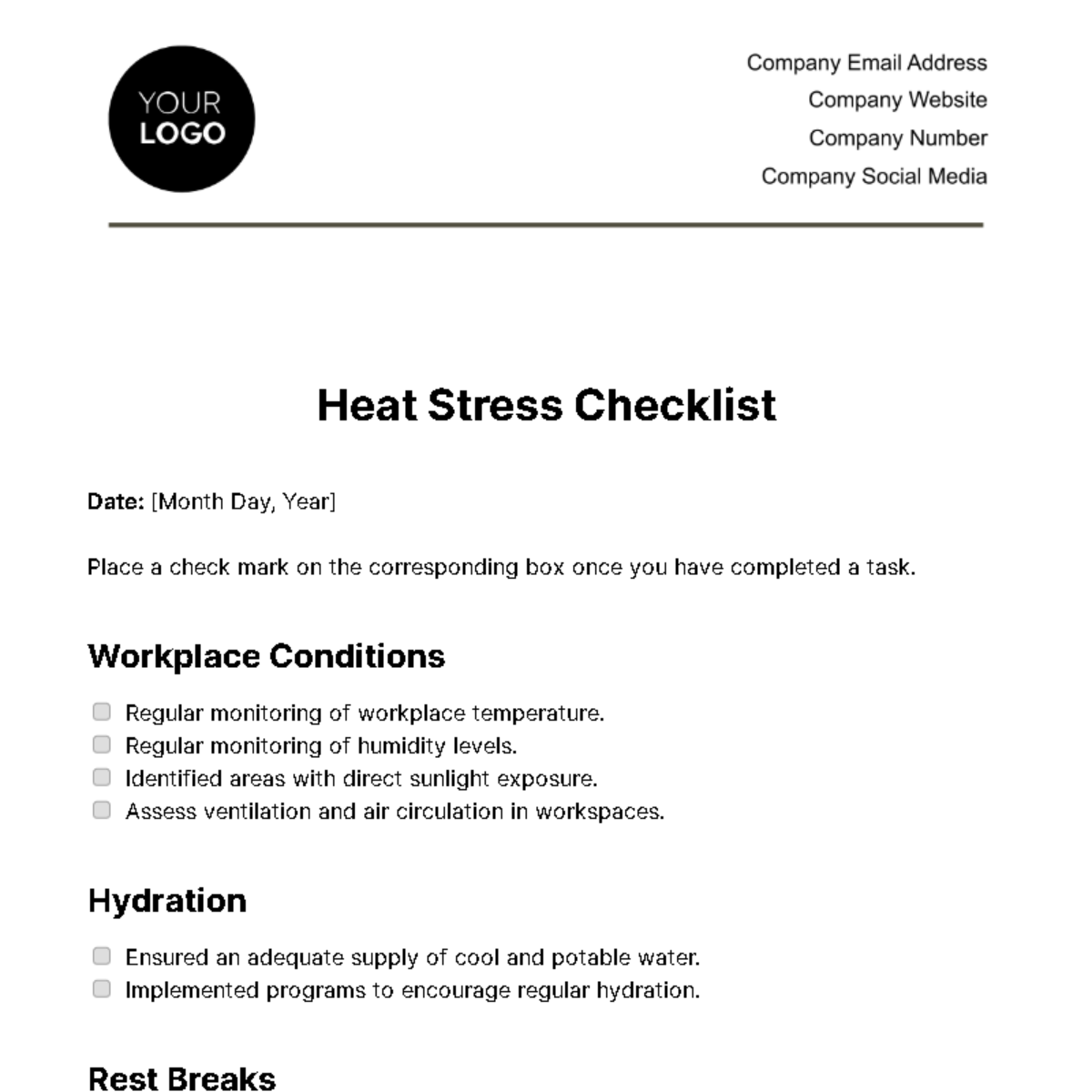 Heat Stress Checklist Template - Edit Online & Download Example ...