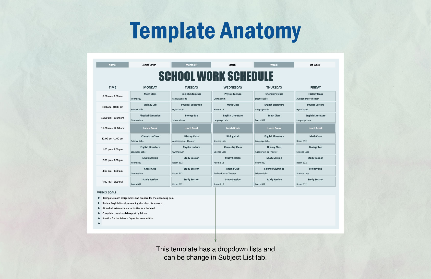 School Work Schedule Template in Excel, Google Sheets - Download ...