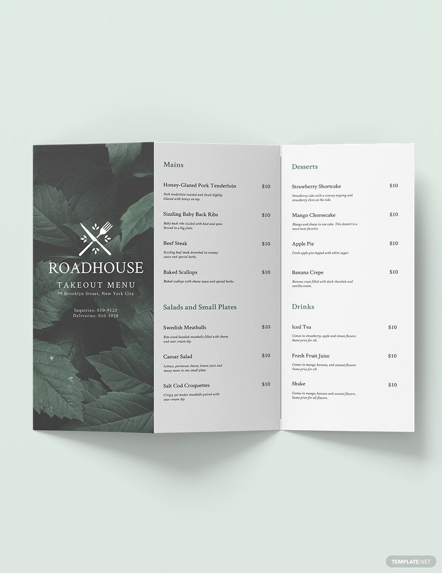 Tri Fold Takeaway Menu Brochure Template Download In Word 