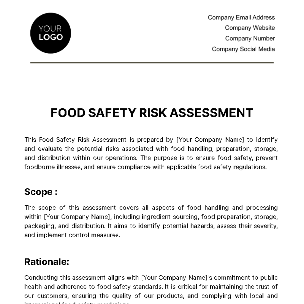 Food Safety Risk Assessment Template - Edit Online & Download Example ...