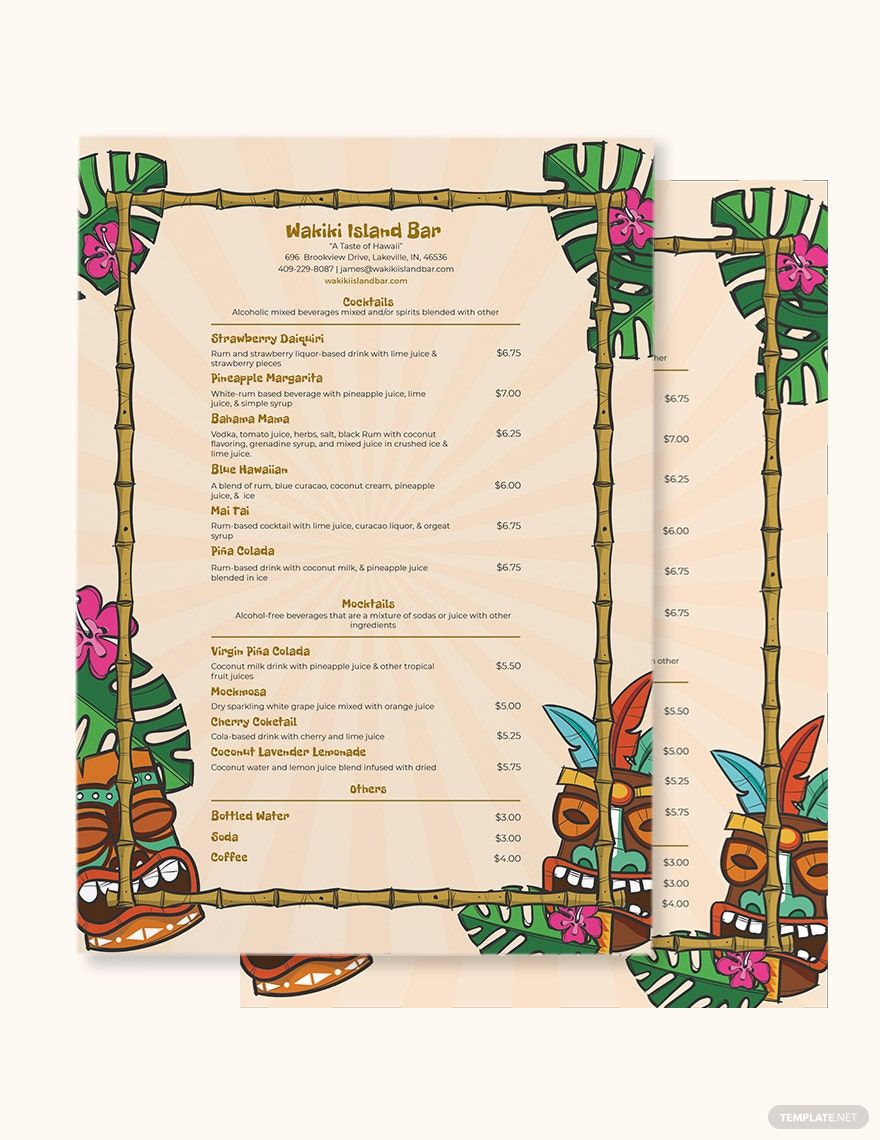 Tiki Cocktail Menu Template Download In Word Illustrator PSD Apple 