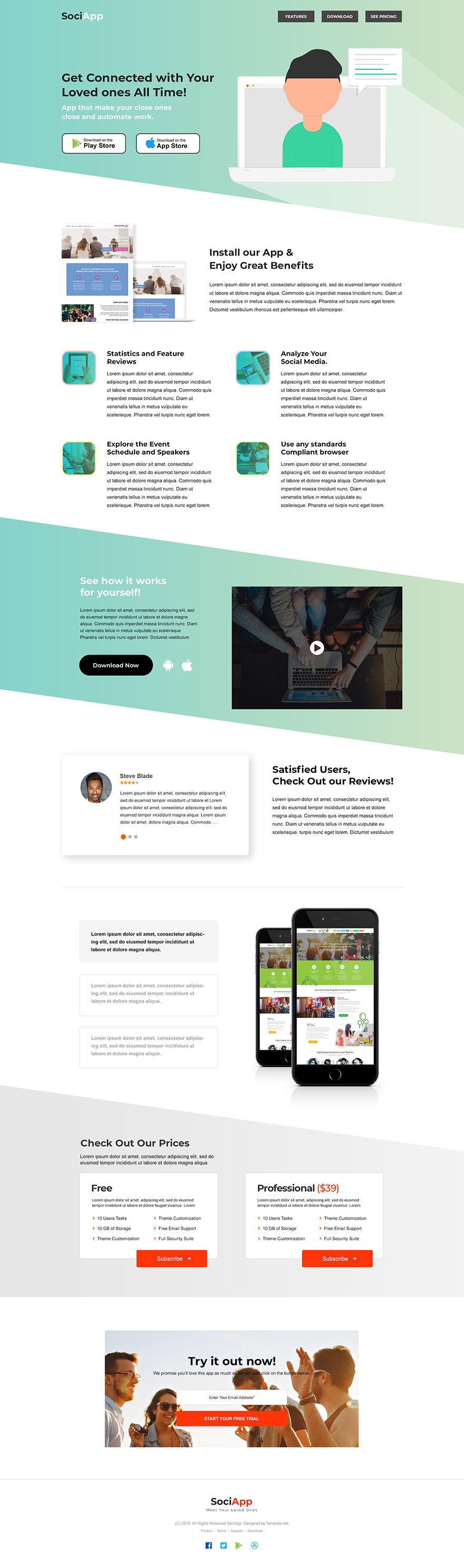 Free Social App Landing Page Template - HTML5, PSD | Template.net