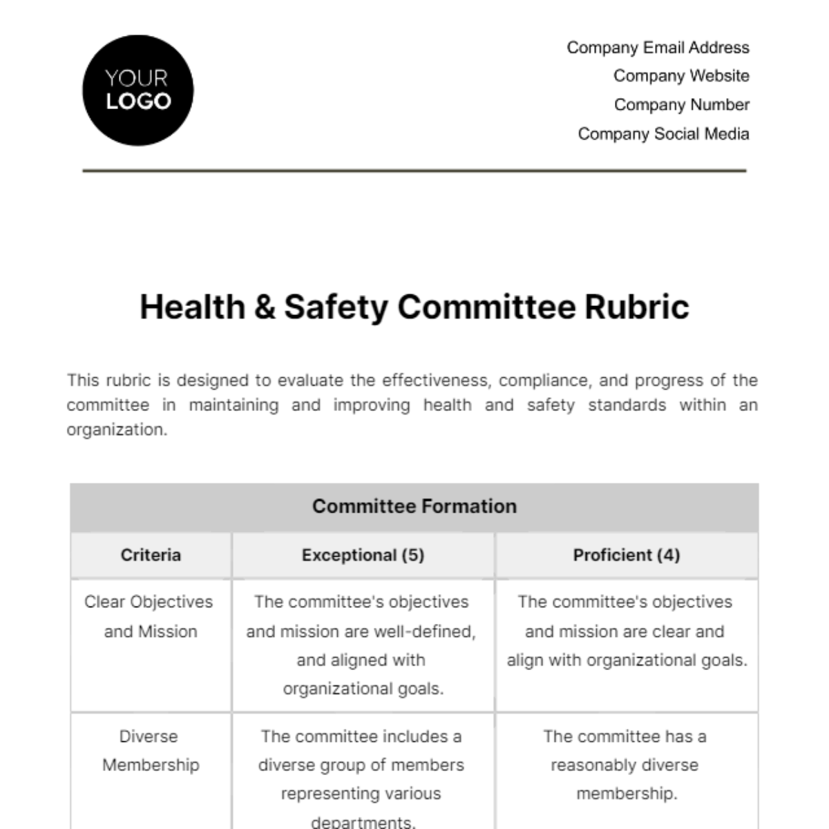 Health & Safety Committee Performance Evaluation Template - Edit Online ...