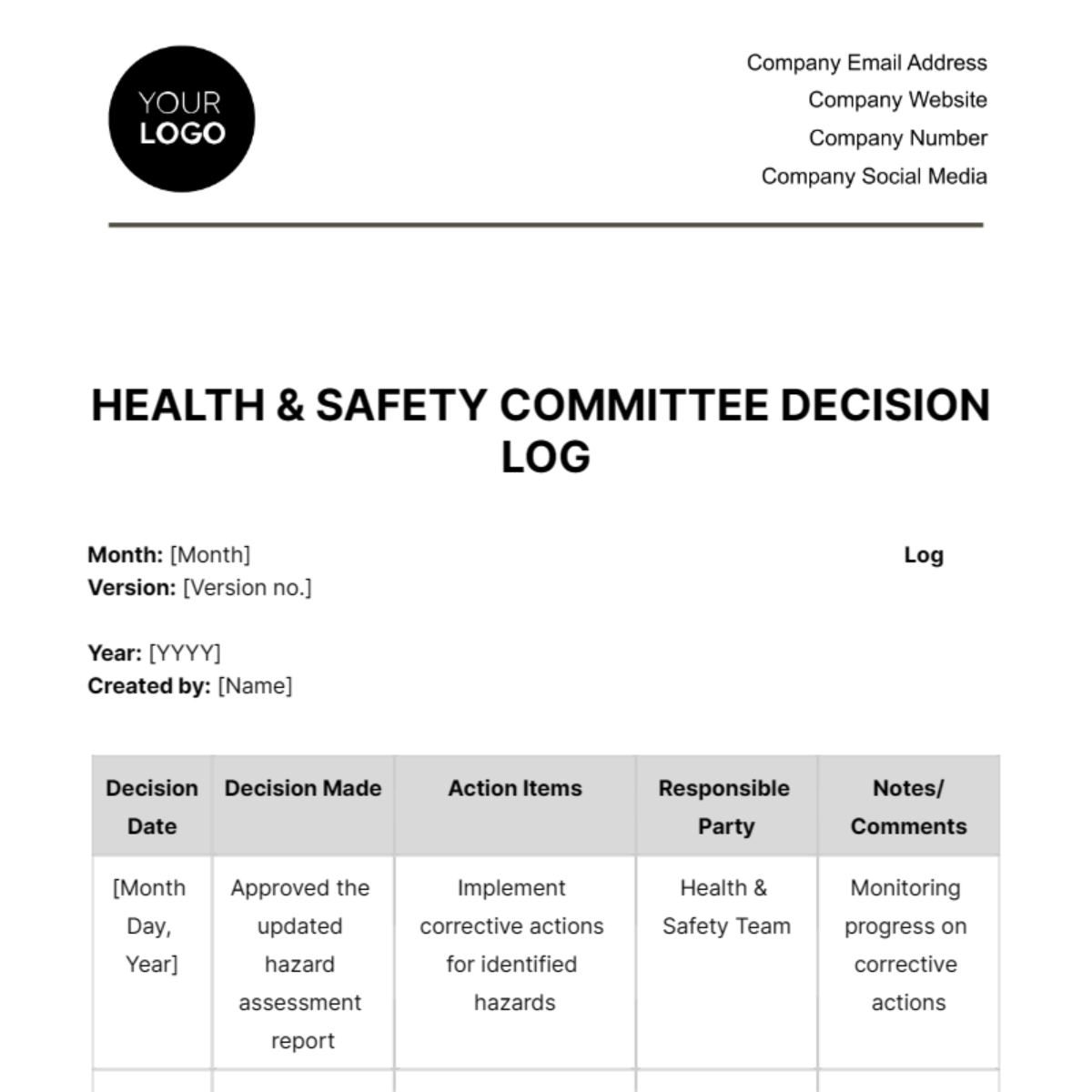 Health & Safety Committee Emergency Response Plan Template - Edit ...