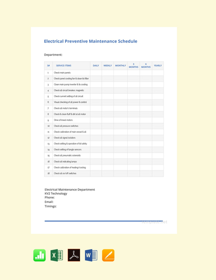 Free Electrical Preventive Maintenance Schedule Template Google Docs 