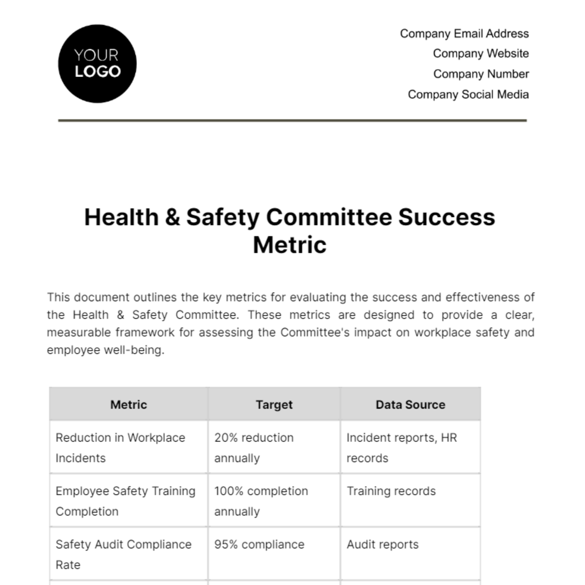 Health & Safety Committee Checklist Template - Edit Online & Download ...