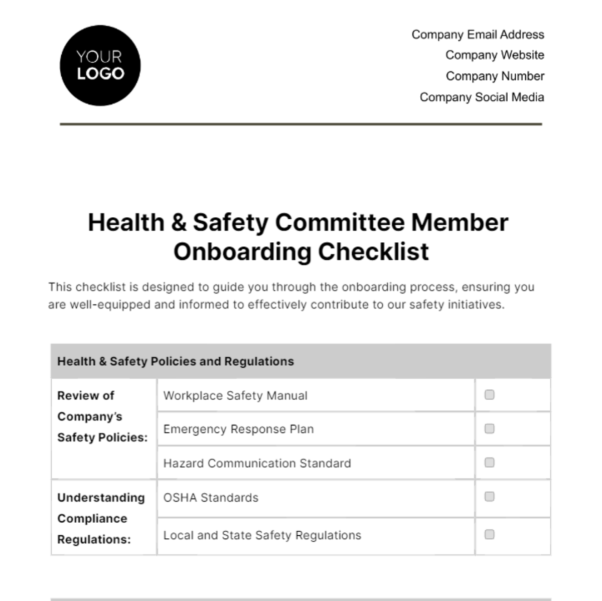Health & Safety Committee Emergency Response Plan Template - Edit ...