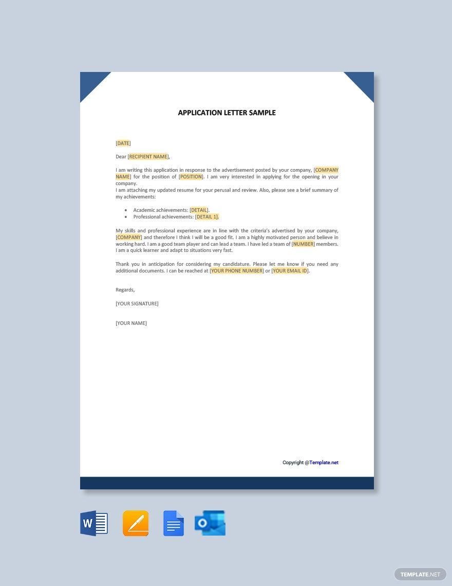 Application Letter Template Sample For Any Position Google Docs Word 