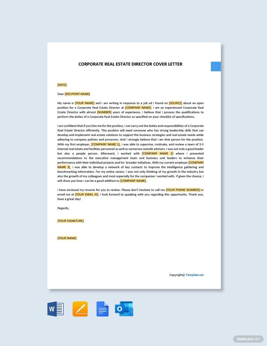 Corporate Real Estate Director Cover Letter Template Google Docs 