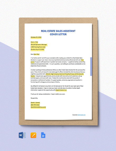 FREE Real Estate Appraiser Cover Letter Word Apple Pages Google 