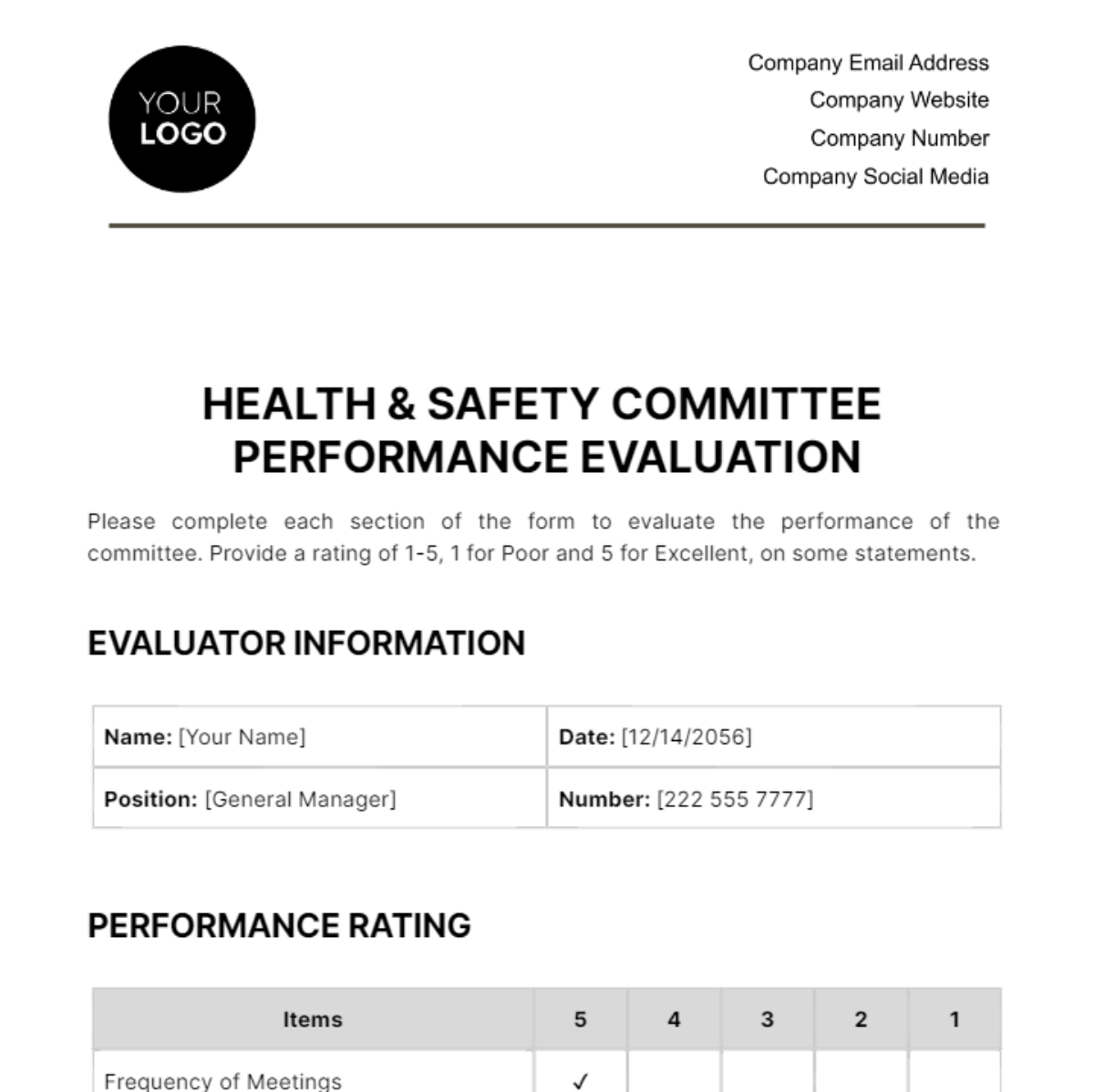 Health & Safety Committee Questionnaire Template - Edit Online ...