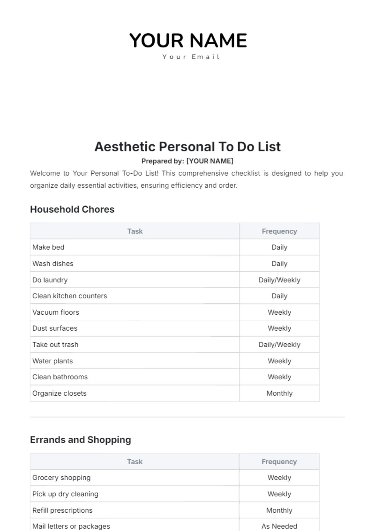 Aesthetic Personal To Do List Template Edit Online Download Example