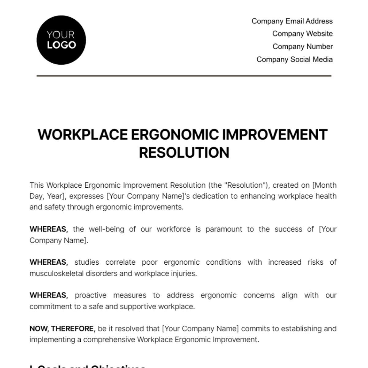 Workplace Ergonomic Improvement Resolution Template - Edit Online ...