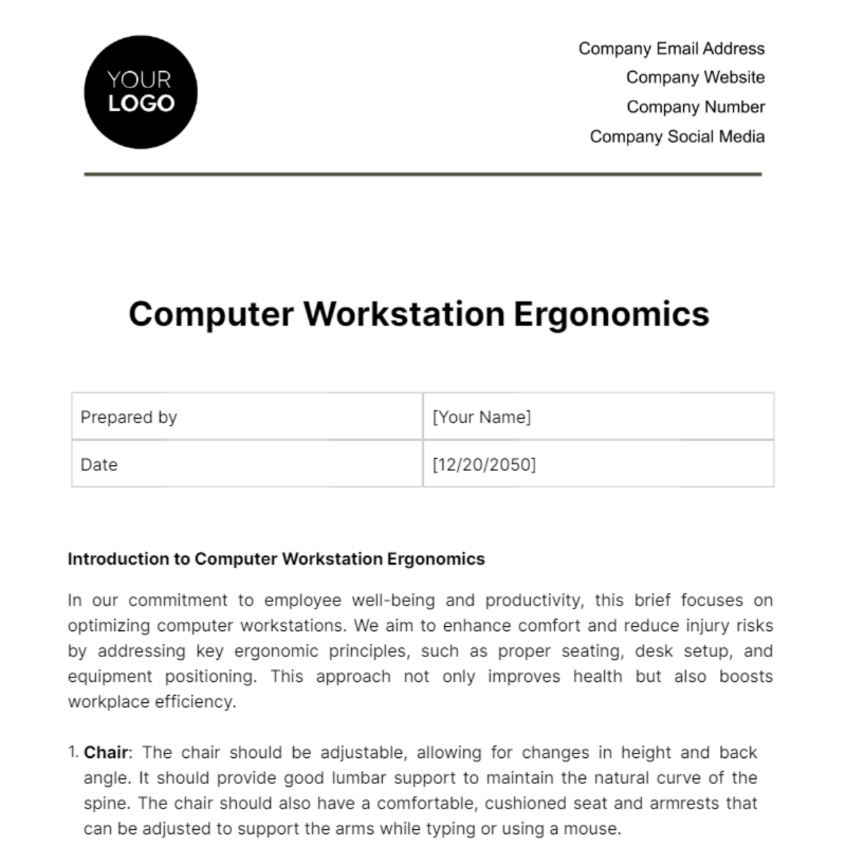 Workplace Ergonomics Statement Template - Edit Online & Download ...