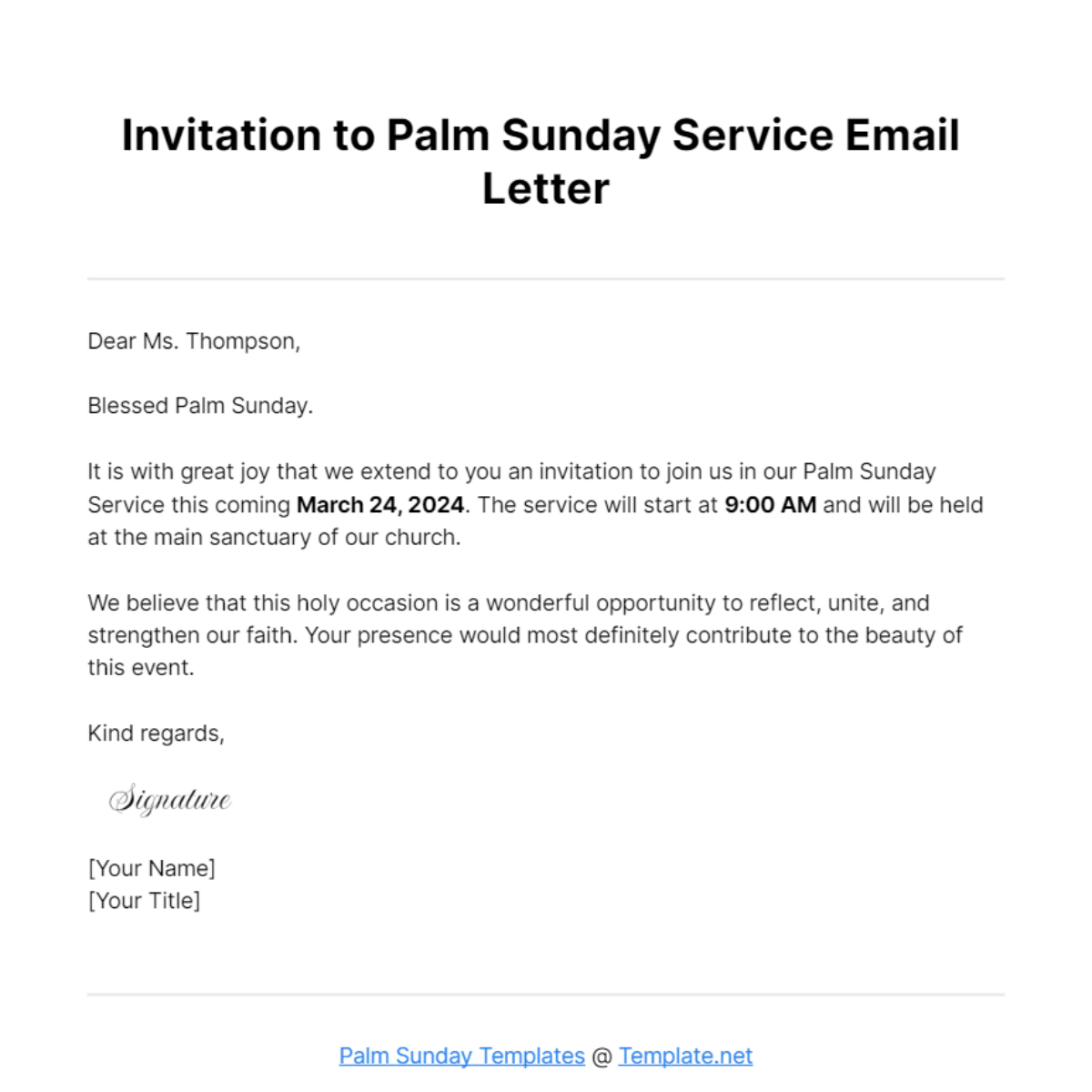 Invitation to Palm Sunday Service Email Letter Template - Edit Online ...