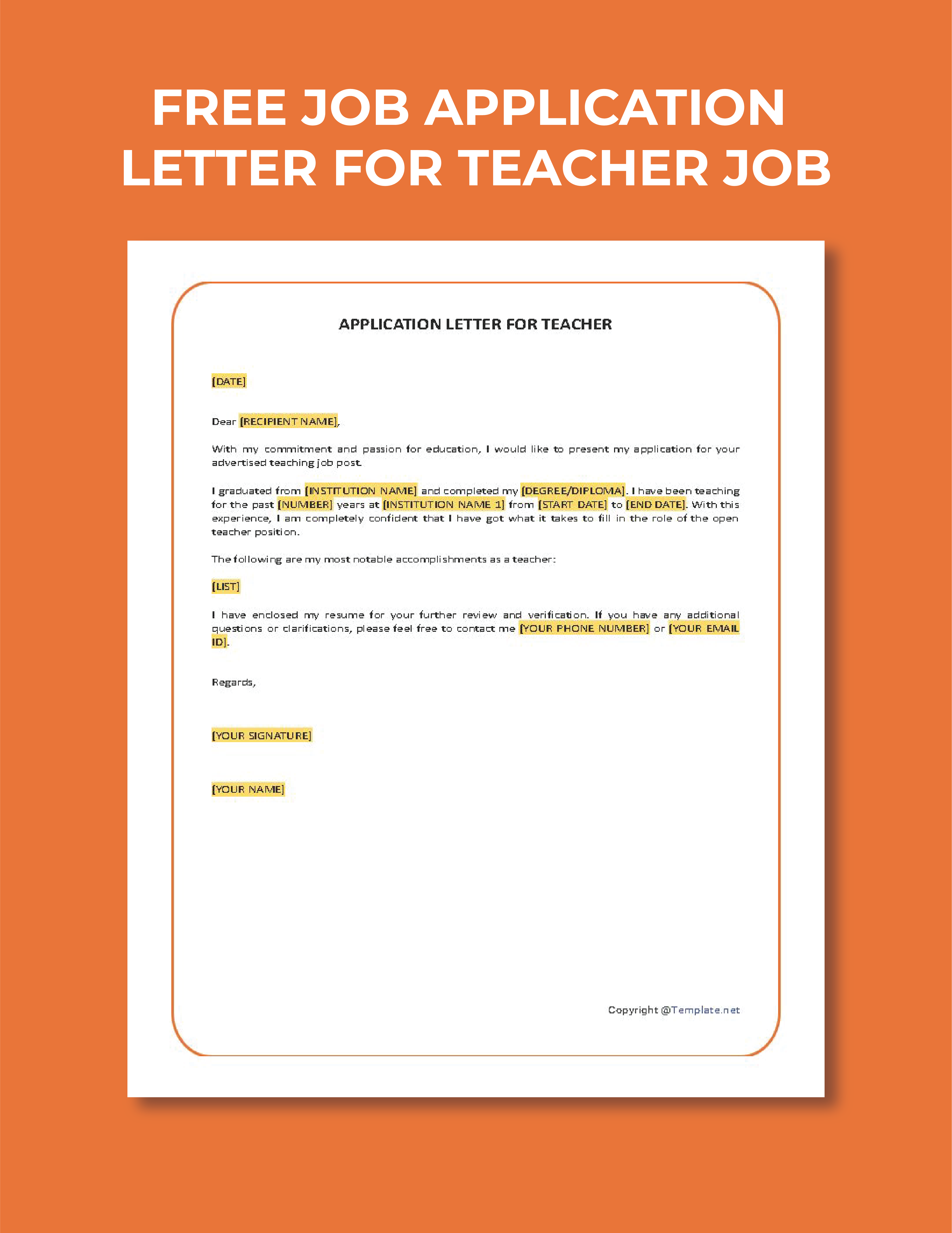Free Job Application Letter For Teacher Job Google Docs Word