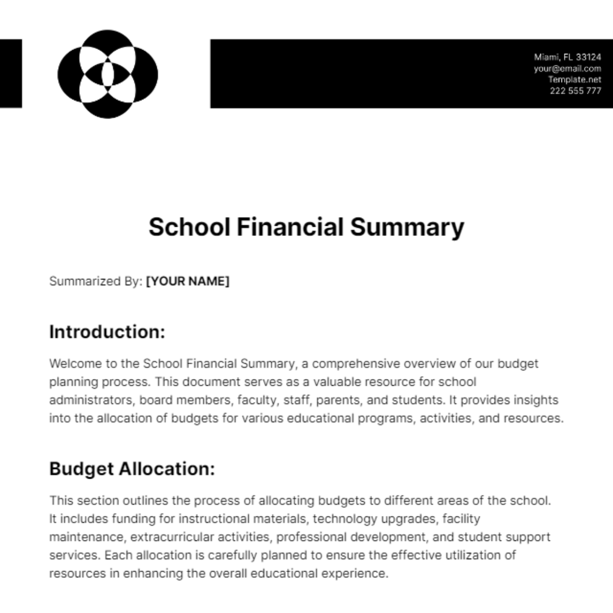 Federal Budget Summary Template - Edit Online & Download Example ...