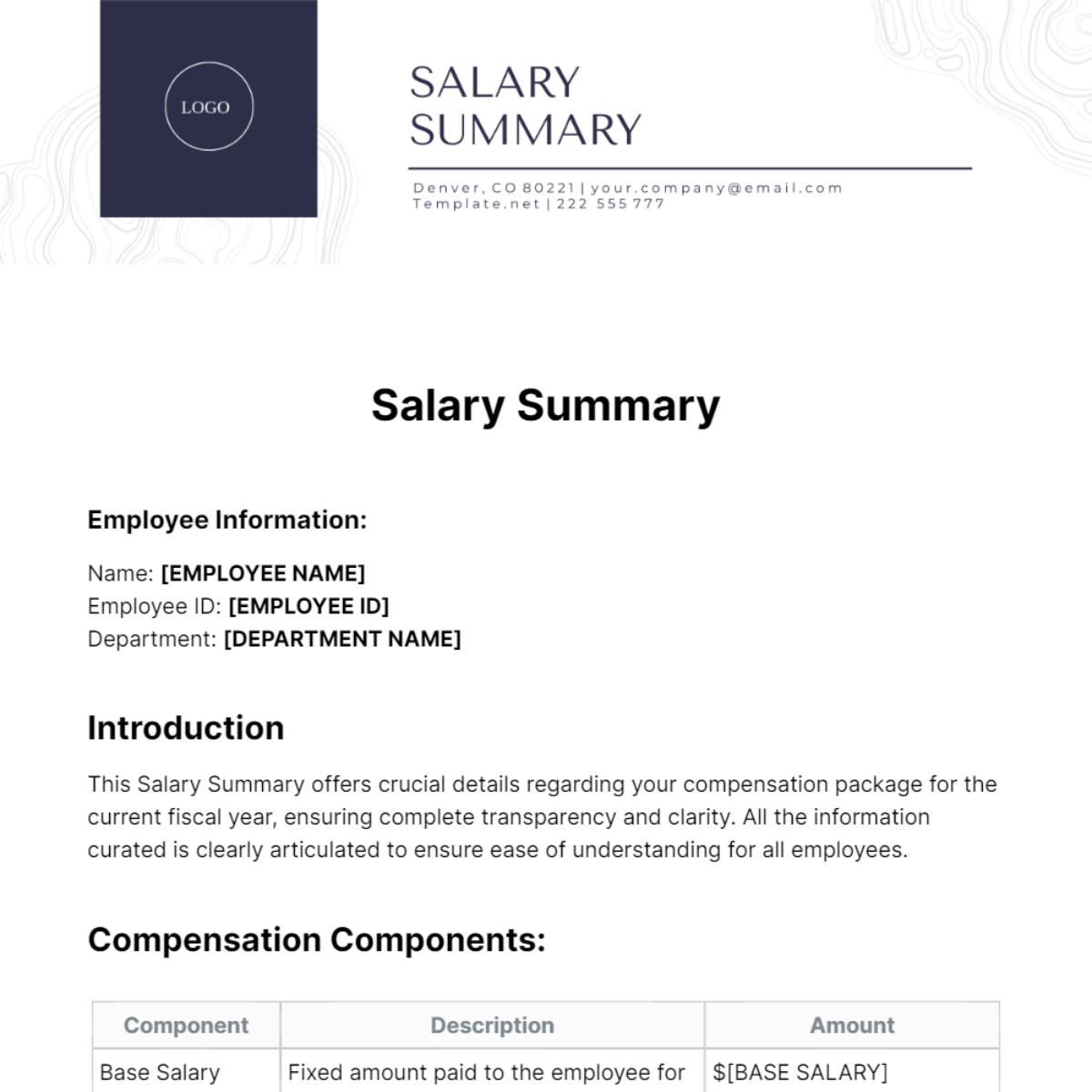 Free Salary Summary Template To Edit Online