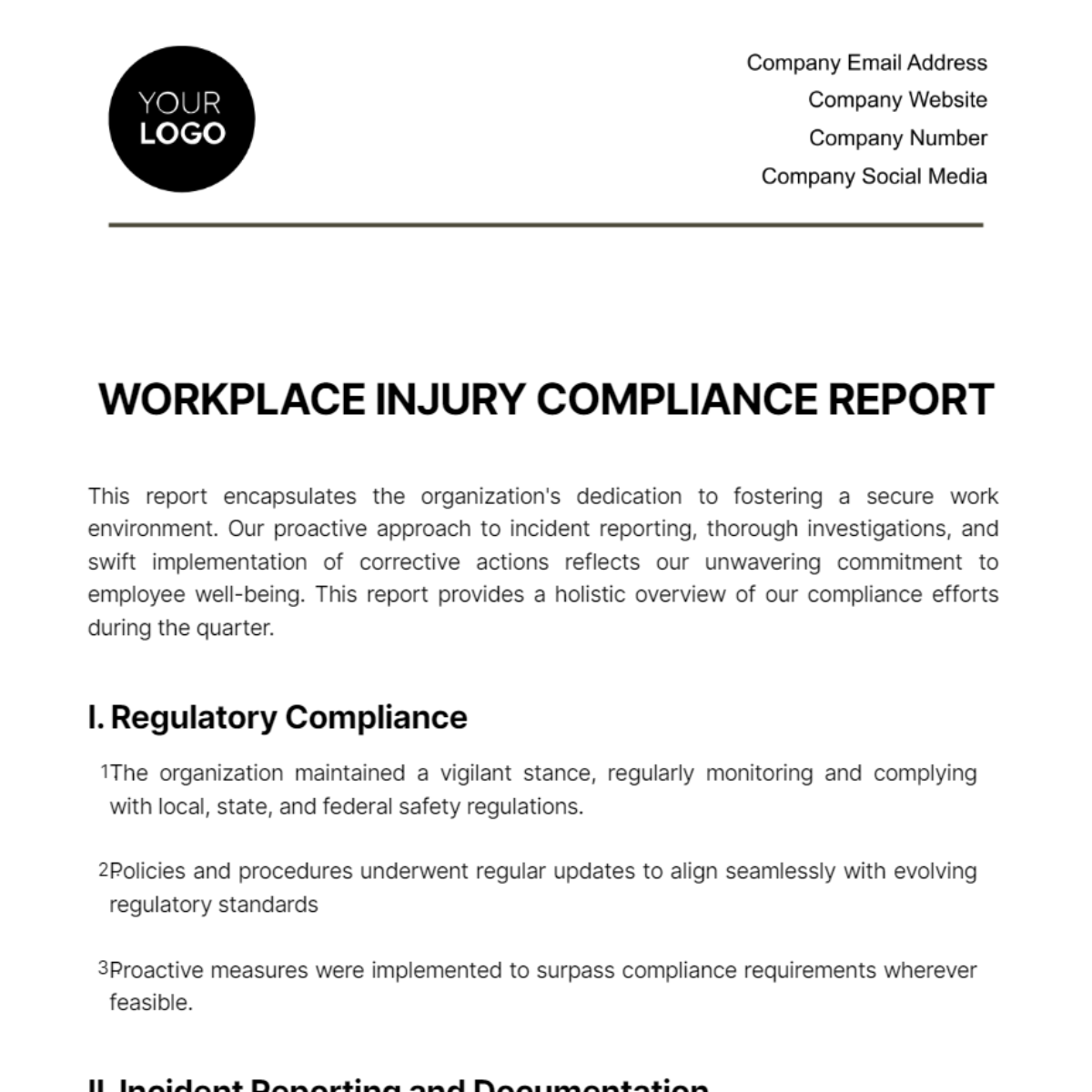 Workplace Injury Compliance Report Template - Edit Online & Download ...