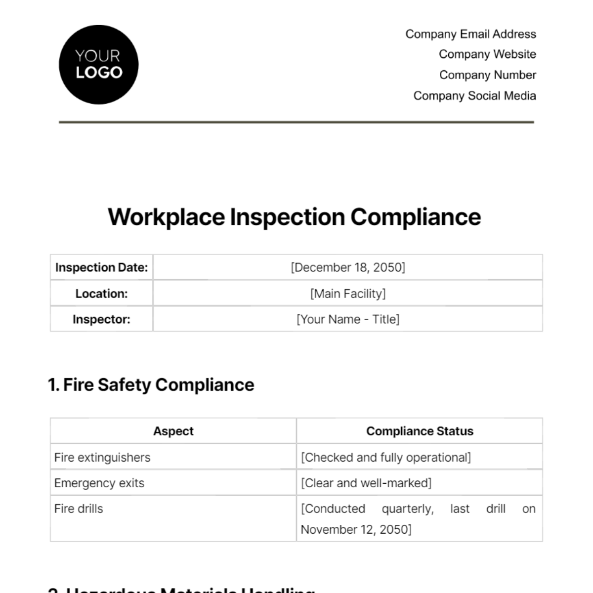 Workplace Inspection Compliance Template - Edit Online & Download ...