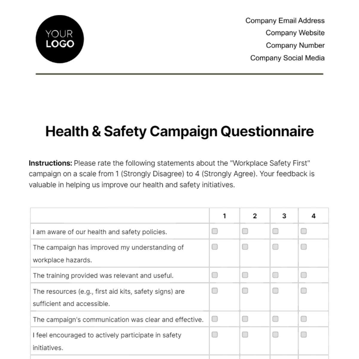 Health & Safety Campaign Questionnaire Template - Edit Online ...
