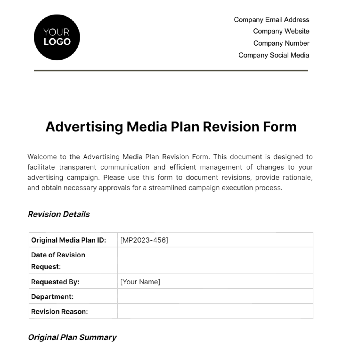 Advertising Media Plan Revision Form Template - Edit Online & Download ... Advertising Media Plan Revision Form Template - Edit Online & Download ...
