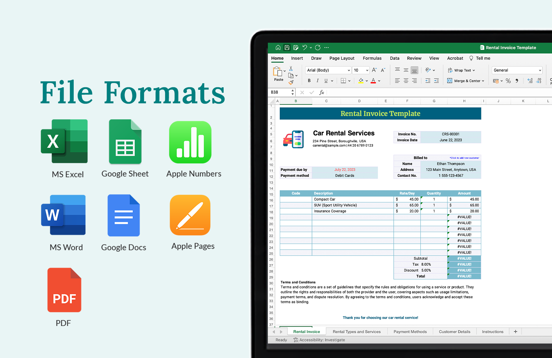 Rental Invoice Template - Download in Word, Google Docs, Excel, PDF ...