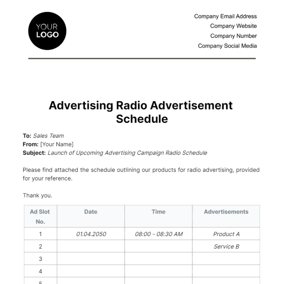Advertising Radio Advertisement Schedule Template - Edit Online ...