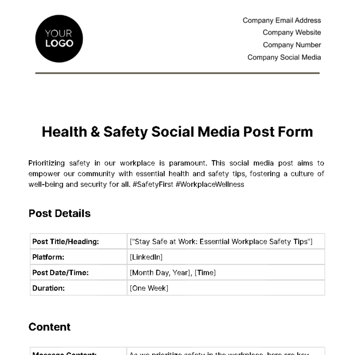 Health & Safety Social Media Post Form Template - Edit Online ...