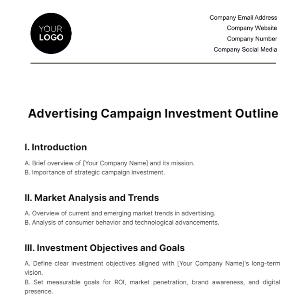 Advertising Campaign Investment Outline Template - Edit Online ...