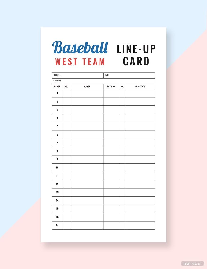 Baseball Softball Line up Card Template Illustrator Word PSD 
