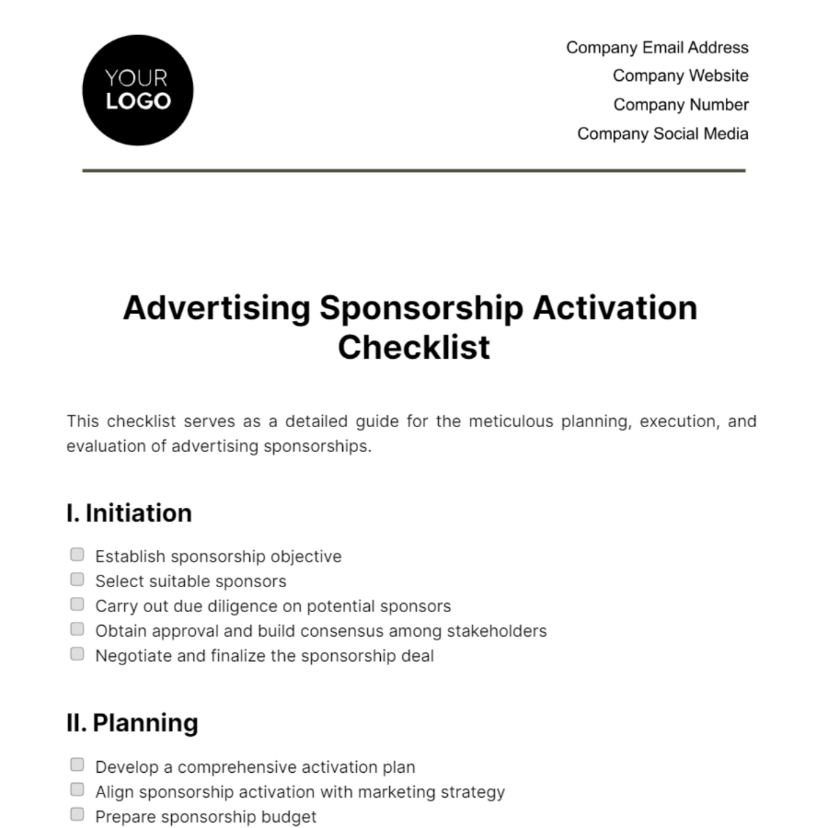 Advertising Sponsorship Activation Checklist Template - Edit Online ...
