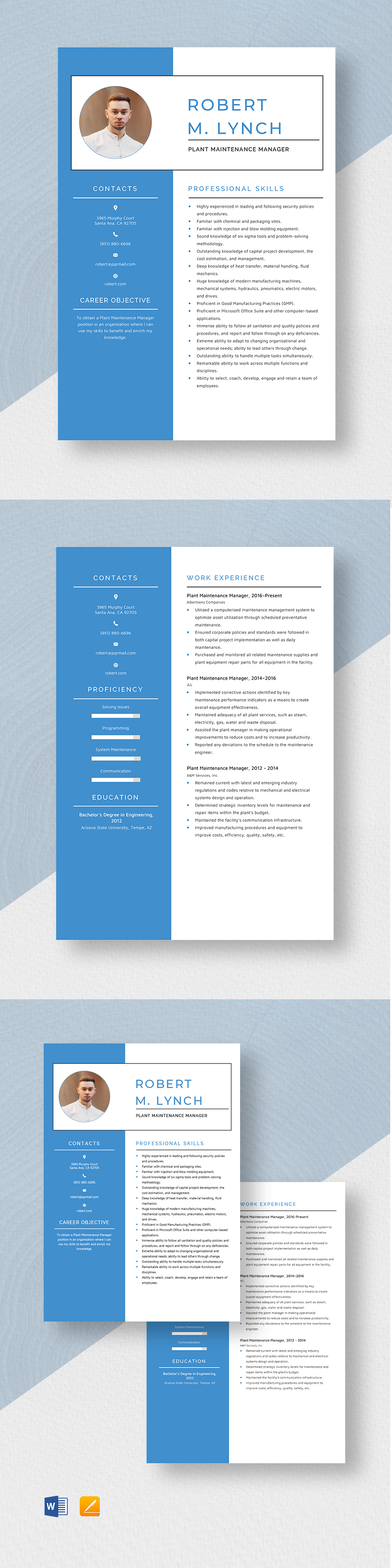 Plant Maintenance Manager Resume Template Word Apple Pages 