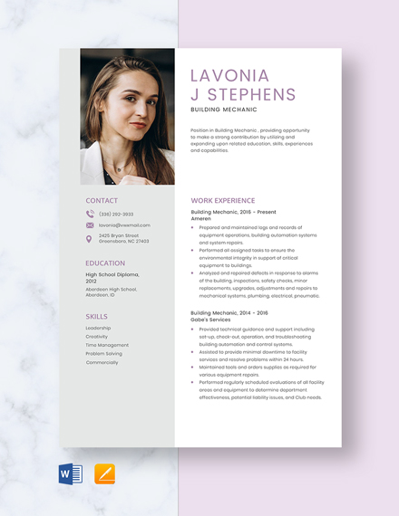 Free Mechanic Assistant Resume - Download in Word, Apple Pages ...