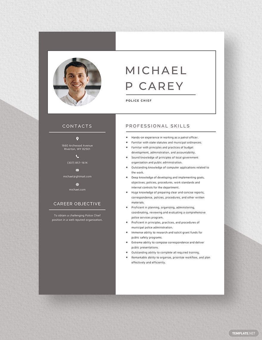 Free Police Chief Resume Download In Word Apple Pages Template