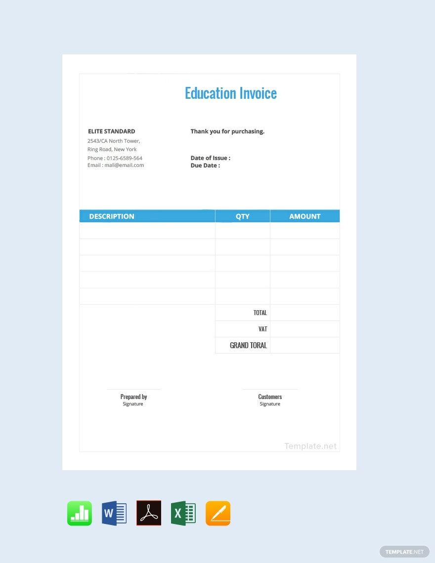 Free Free Blank Education Invoice Template Google Docs Google Sheets 