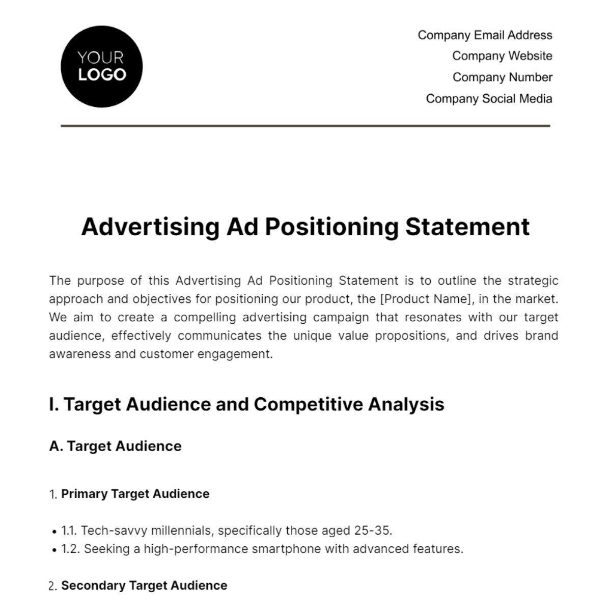 Advertising Ad Positioning Statement Template - Edit Online & Download ...