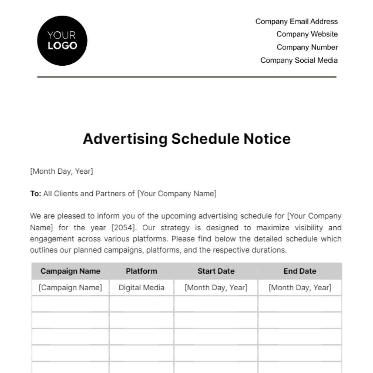 Advertising Schedule Notice Template - Edit Online & Download Example ... Advertising Schedule Notice Template - Edit Online & Download Example ...