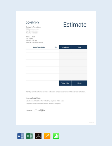 20+ Sample Estimate Templates - Docs, PDF, Excel