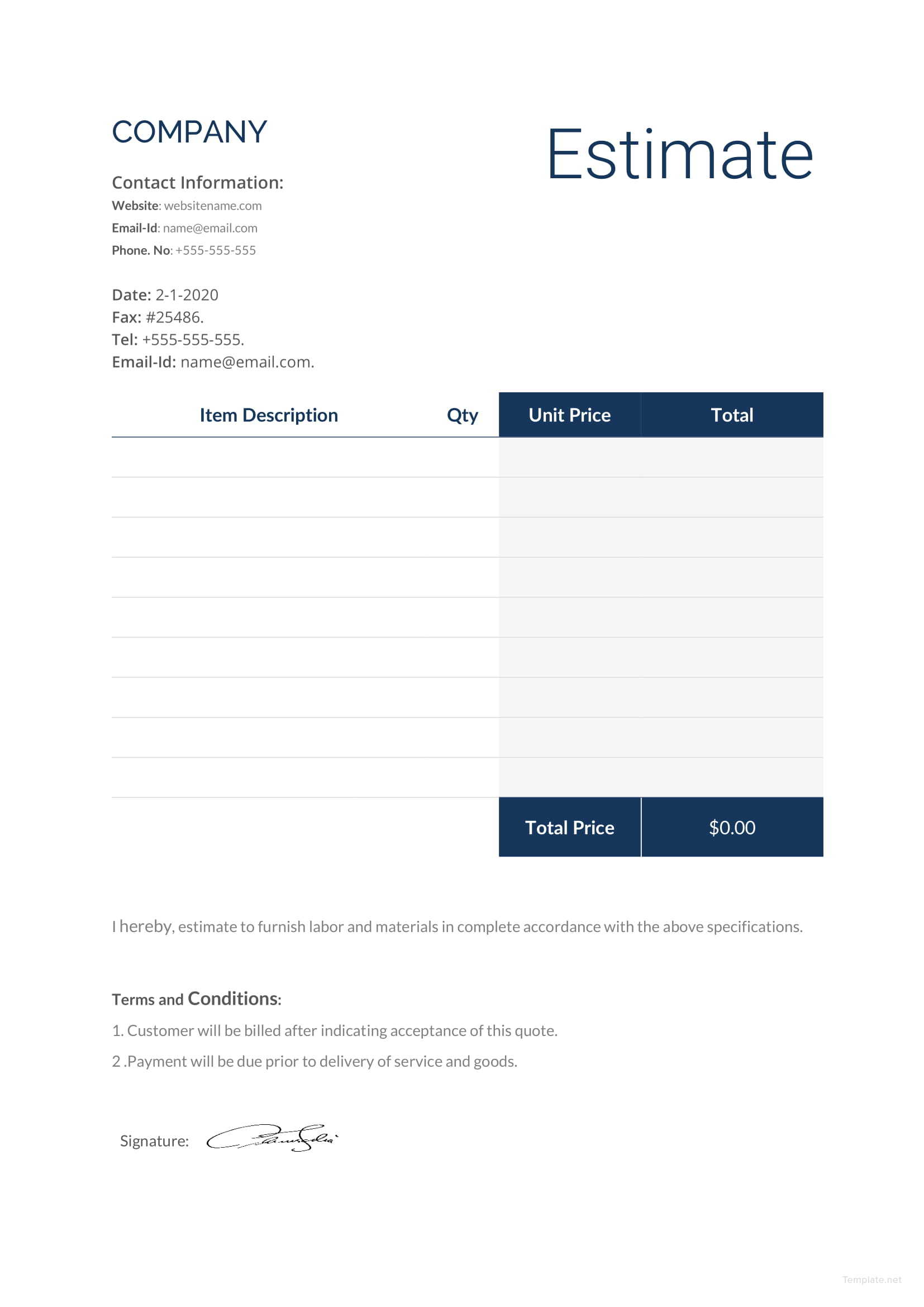 Blank Estimate Template In Microsoft Word Excel Template