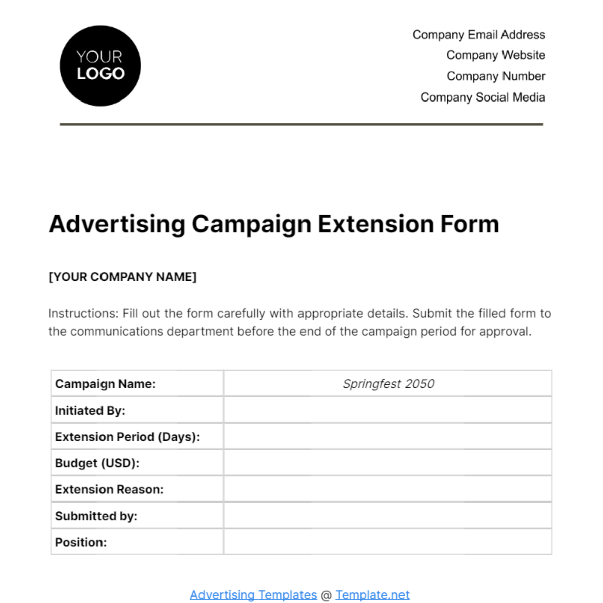 Advertising Campaign Extension Form Template - Edit Online & Download ...