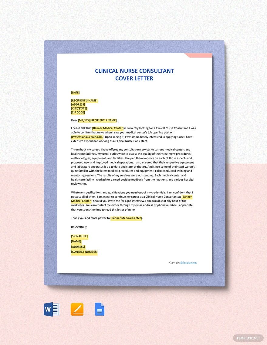 Clinical Nurse Consultant Cover Letter Template Download In Word 